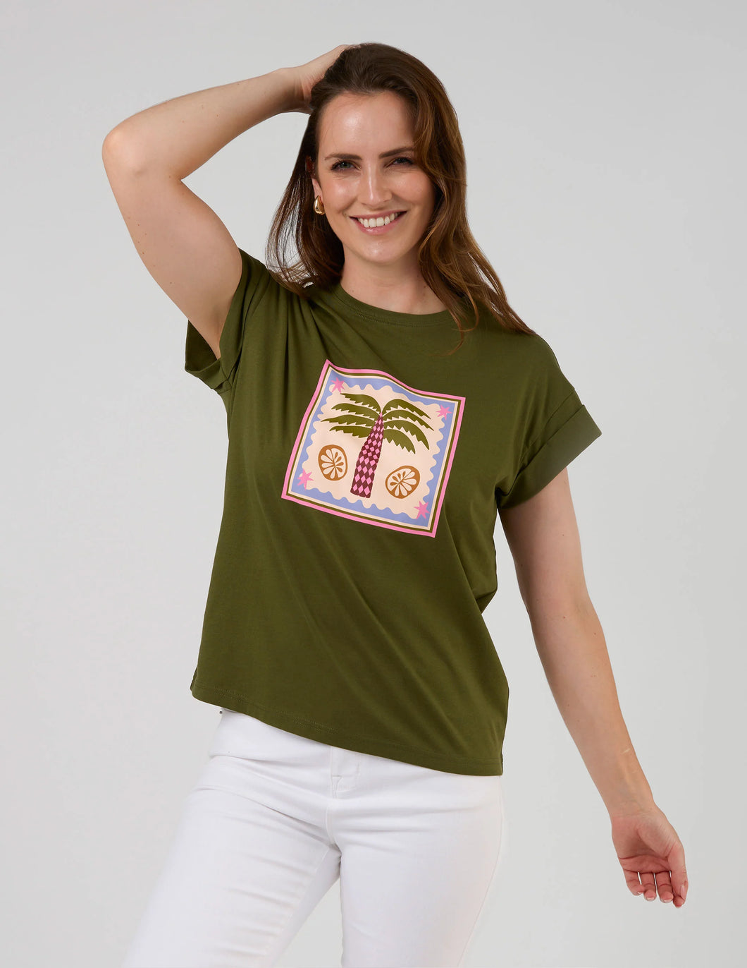 Stella + Gemma Cuff Tee - Khaki Palm | Pink Lemonade – Pink Lemonade Living
