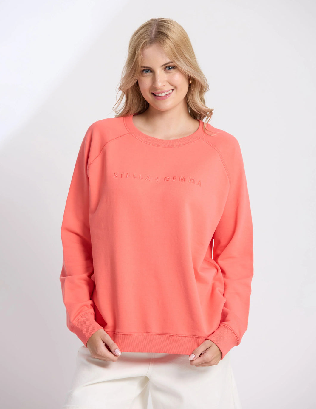 Stella + Gemma Sweater - Classic Sweat - Coral Embroidered Logo | Pink ...